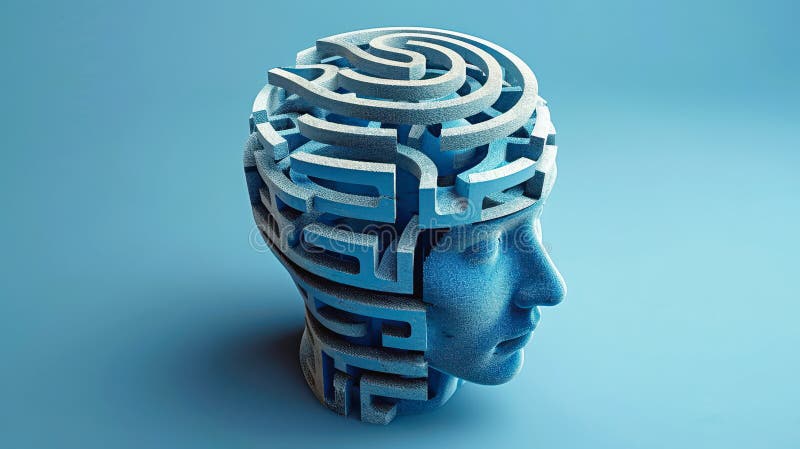 Abstract Sculpture Depicting Human Head Enclosed in a Maze Stock Image ...
