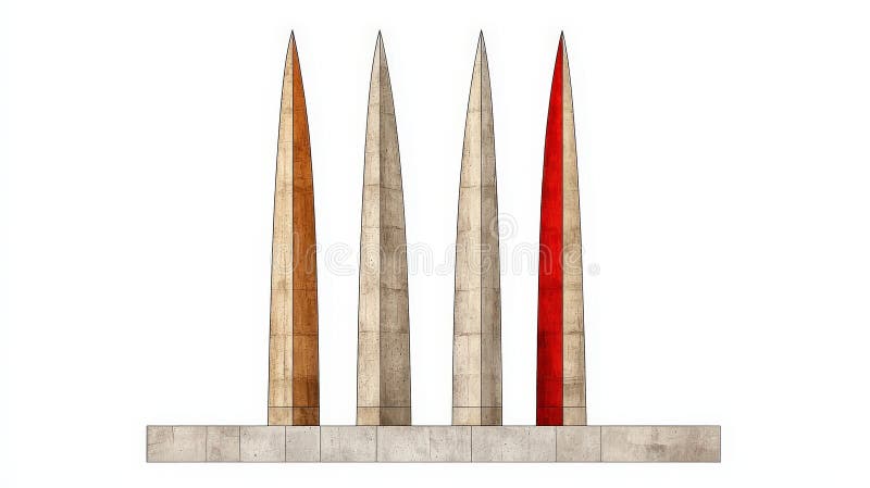 Abstract Sculpture with Four Distinct Pyramidal Forms in Varying Colors ...