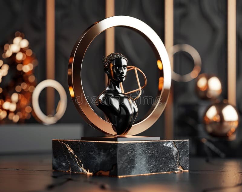 Abstract Sculpture with Gold and Black Circular Design Stock Image ...
