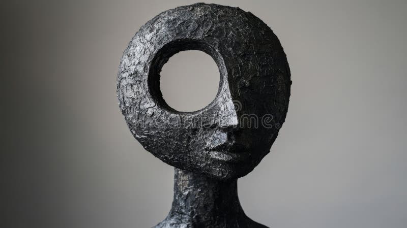 Abstract Sculpture with Hollow Circle Head on Neutral Background ...
