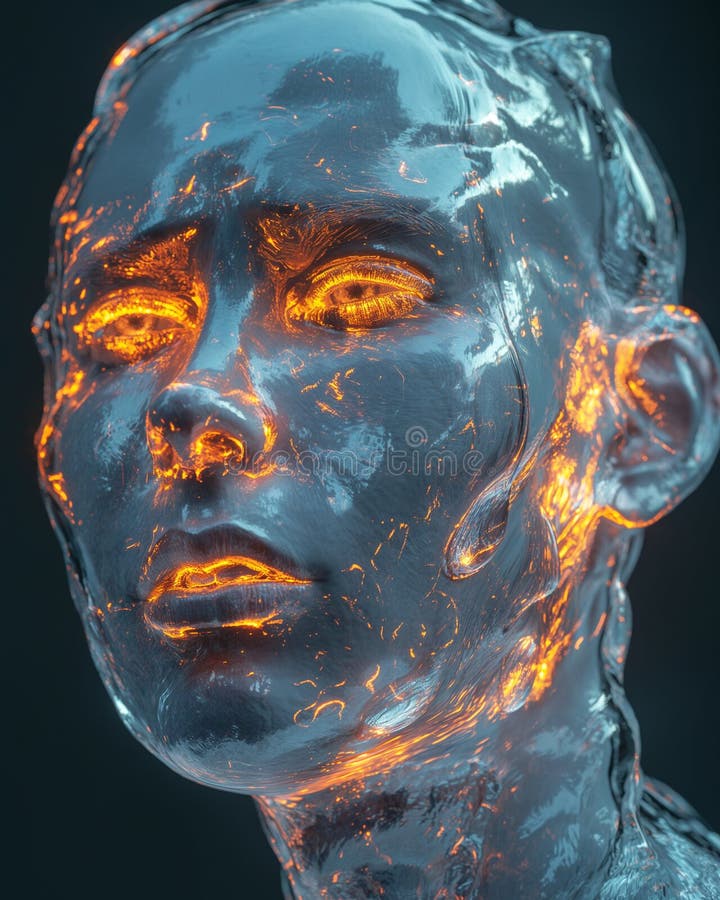 Abstract Sculpture of a Human Face with Luminous Elements. Stock ...