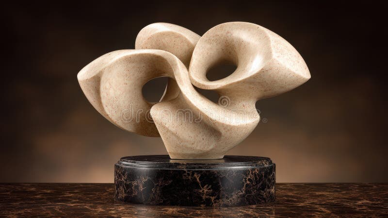 Abstract Sculpture with Intertwining Forms in Beige on Dark Base Stock ...