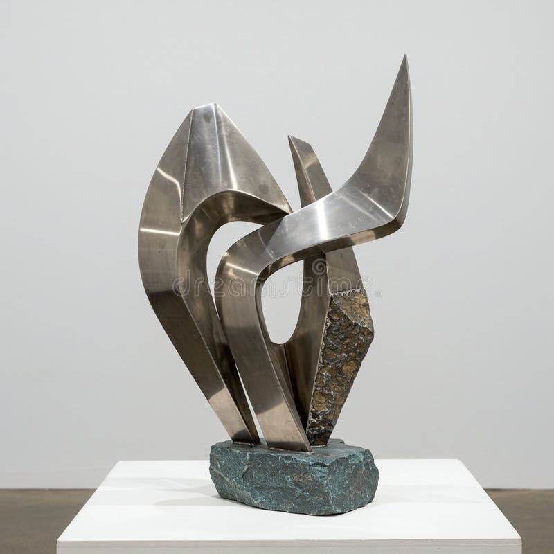Abstract Sculpture with Sleek, Intertwined Metallic Forms, Featuring ...
