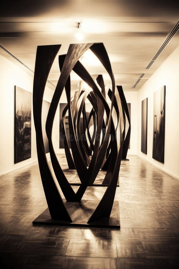 Abstract Sculptures in Minimalist Art Gallery with Modern Lighting ...