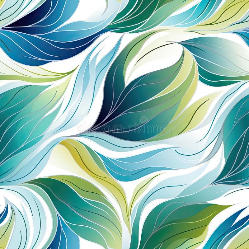 Abstract Sea Wave Pattern with Blue and Green Wavy Leaves (tiled) Stock ...