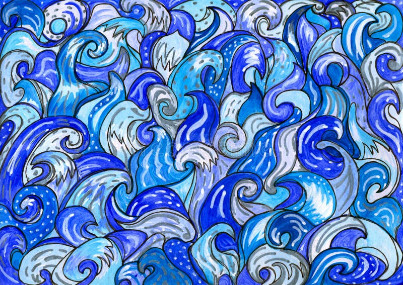 Abstract Sea Waves Create a Pattern. Abstract Watercolor or Acrylic ...