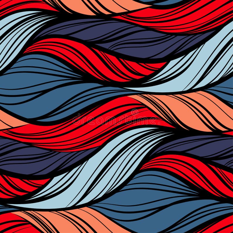 Seamless Waves Doodle Border Hand Drawn Zentangle Vector Illustration