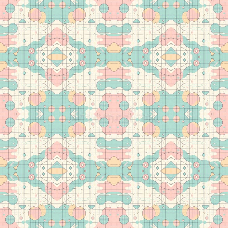 Abstract Seamless Background, Geometric Pastel Colored Retro Style ...