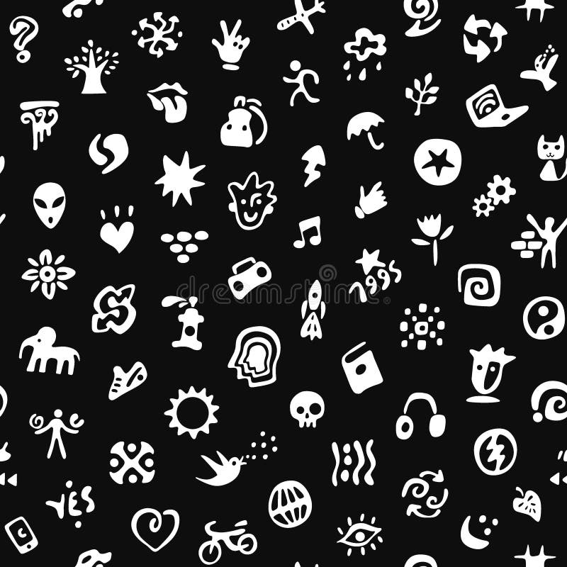 Abstract Seamless Background with Symbols, Isolated Objects , Cartoons ...