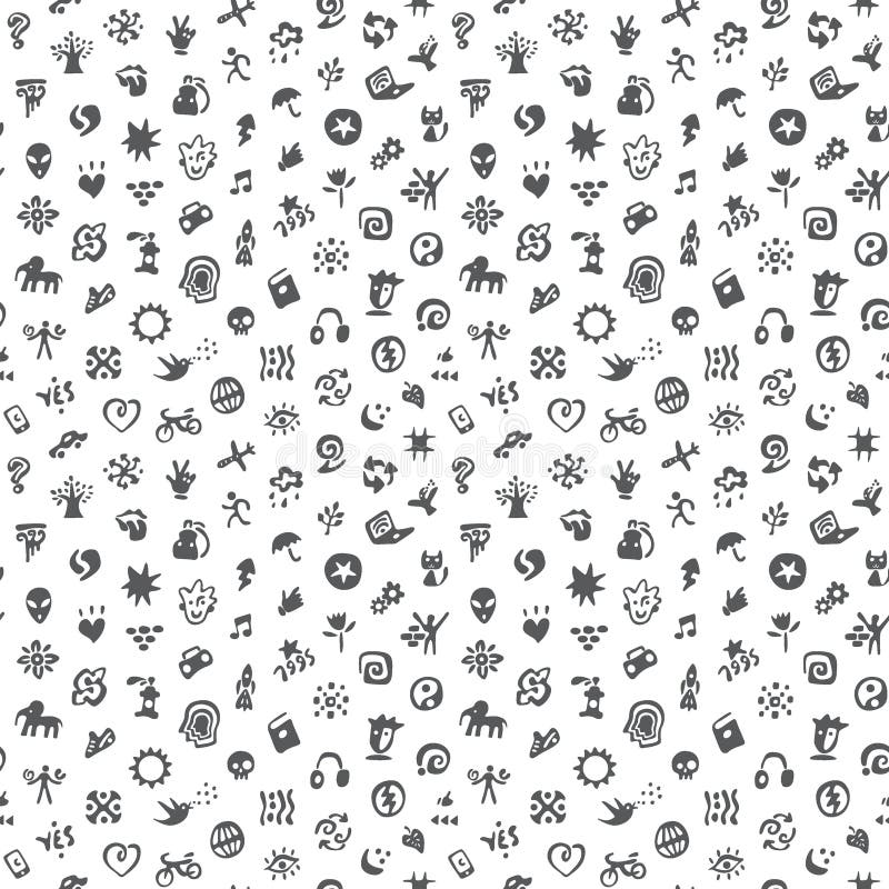 Abstract Seamless Background with Symbols, Isolated Objects , Cartoons ...