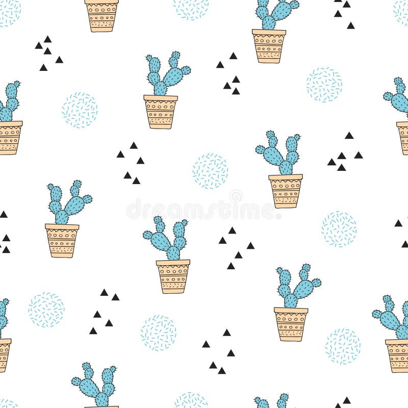 Abstract Seamless Cactus Pattern. Trendy Print Stock Vector ...