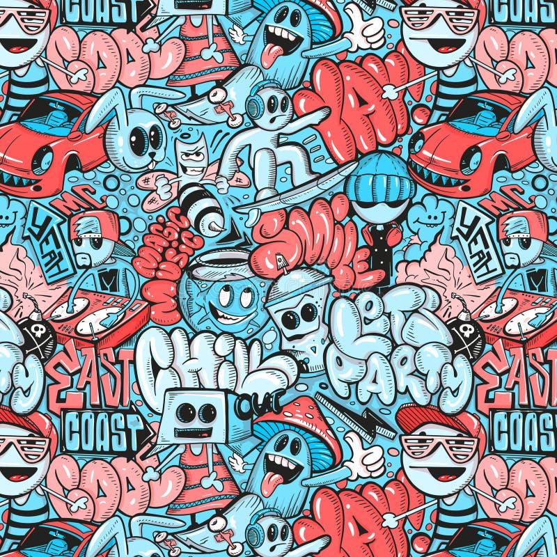 Abstract Seamless Comics Graffiti Pattern. T-shirt Design, Textile ...