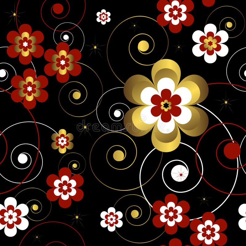 Abstract Seamless Floral Black Pattern Stock Vector - Illustration of ...