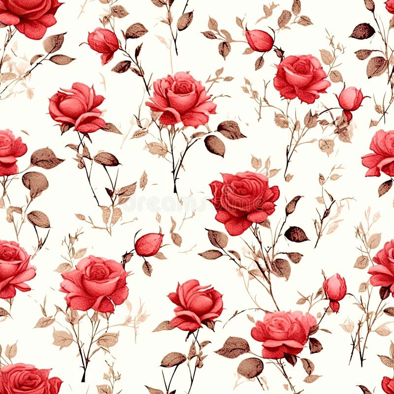 Abstract Seamless Floral Pattern with Red Roses Flowers. Floral Design ...