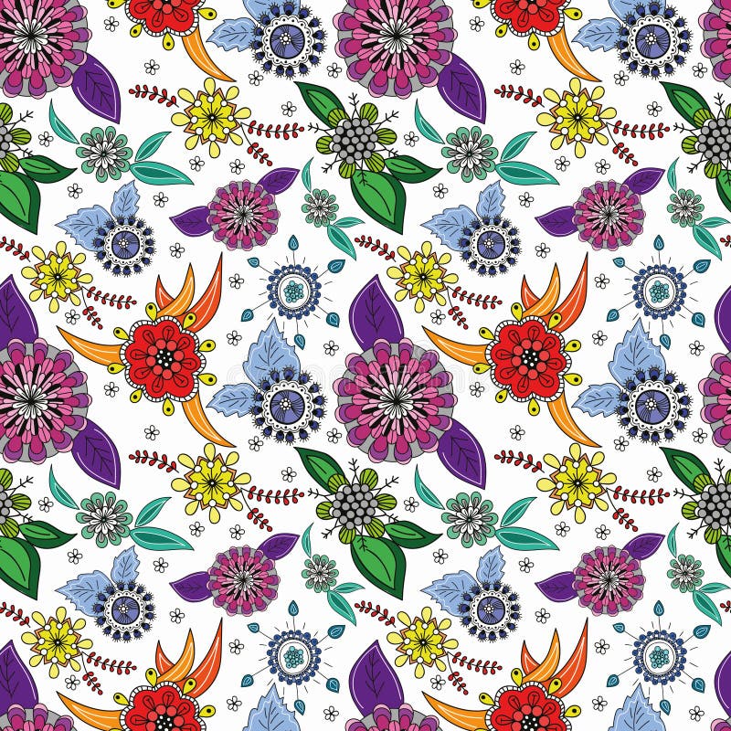 Abstract Seamless Floral Pattern on White Background. Vector ...