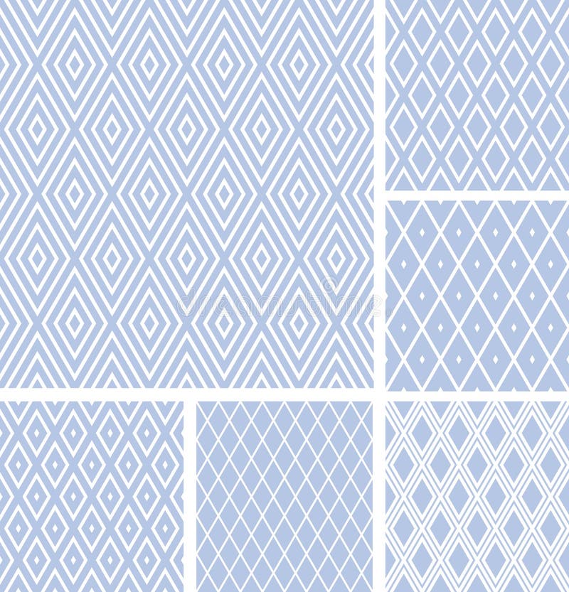 Abstract Seamless Geometric Blue Diamonds Patterns Set Stock Vector ...