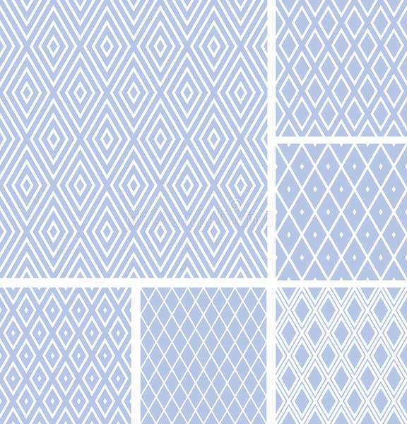 Abstract Seamless Geometric Blue Diamonds Patterns Set Stock Vector - Illustration of white ...