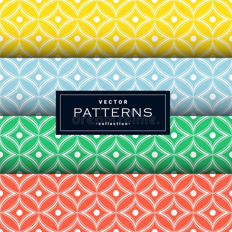 Abstract Seamless Geometric Patterns Set in Four Colors Stock ...