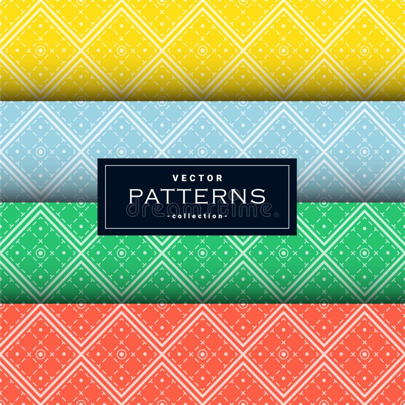 Abstract Seamless Geometric Patterns Set in Four Colors Stock ...