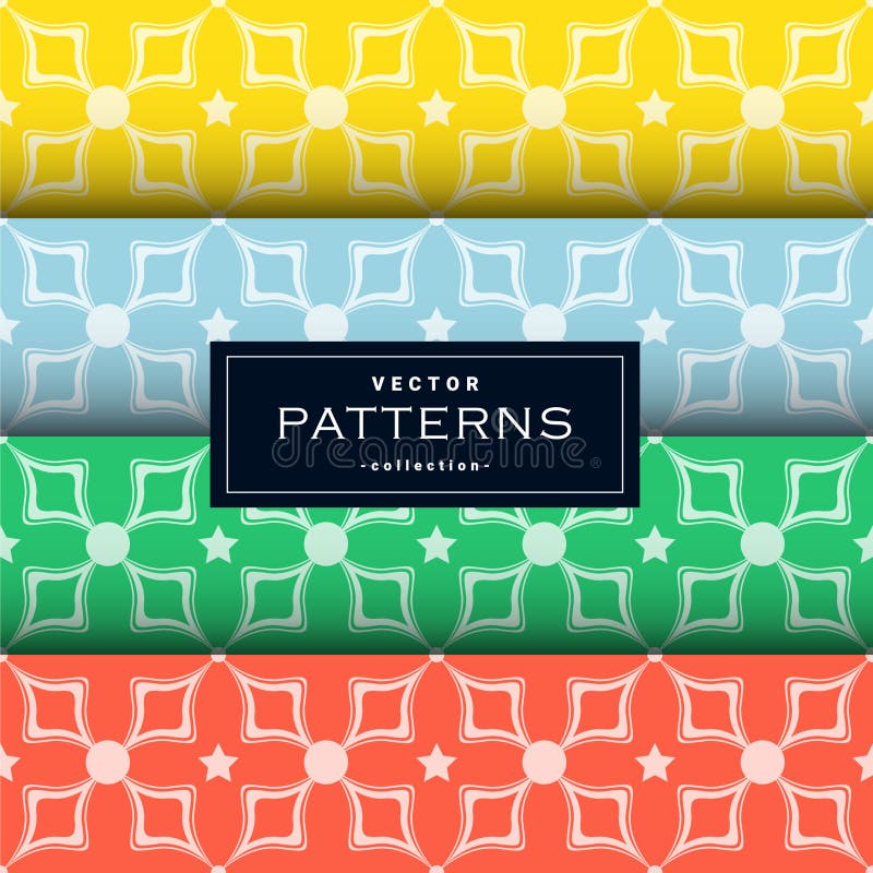 Abstract Seamless Geometric Patterns Set in Four Colors Stock ...