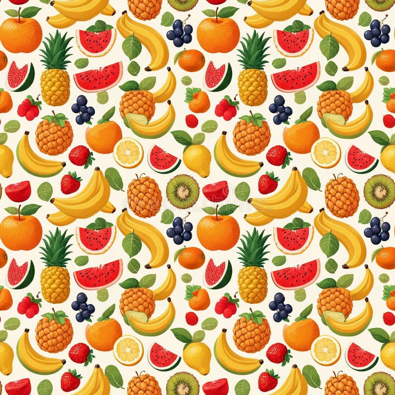 Abstract Seamless Grocery Flat Shape Pattern with Various Fruits Stock ...