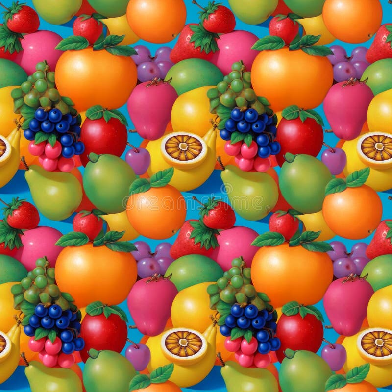 Abstract Seamless Grocery Flat Shape Pattern with Various Fruits Stock ...