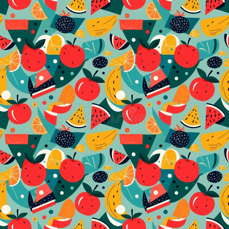 Abstract Seamless Grocery Flat Shape Pattern with Various Fruits Stock ...