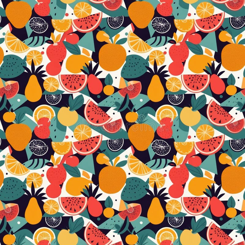 Abstract Seamless Grocery Flat Shape Pattern with Various Fruits Stock ...
