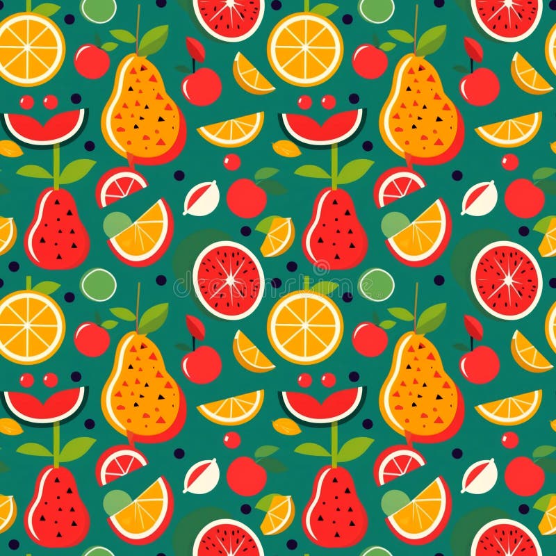 Abstract Seamless Grocery Flat Shape Pattern with Various Fruits Stock ...