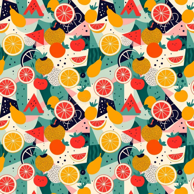 Abstract Seamless Grocery Flat Shape Pattern with Various Fruits Stock ...