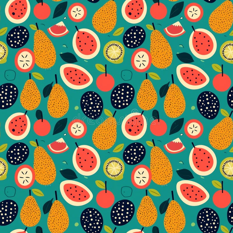 Abstract Seamless Grocery Flat Shape Pattern with Various Fruits Stock ...