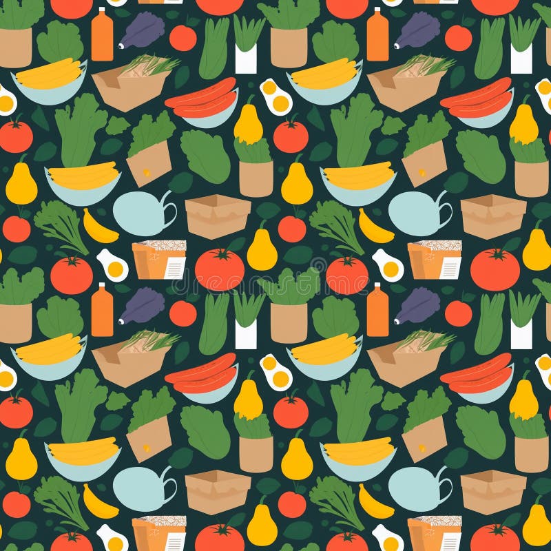 Abstract Seamless Grocery Pattern in Vector Style Stock Illustration ...