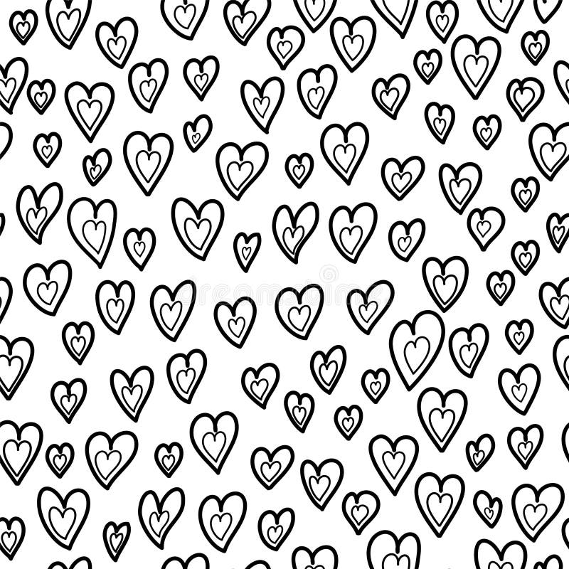 Abstract Seamless Heart Pattern. Hand Drawn Hearts. Black and White ...