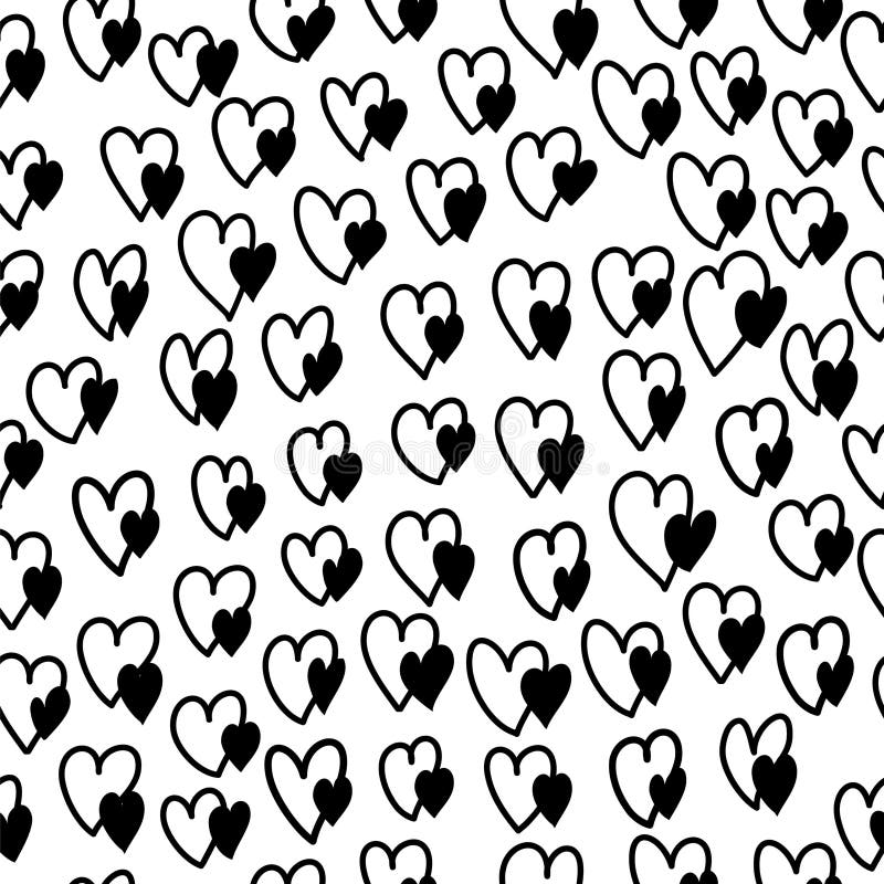Abstract Seamless Heart Pattern. Hand Drawn Hearts. Black and White ...