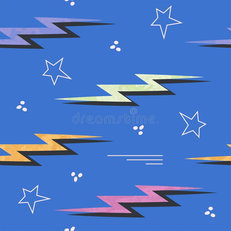 Abstract Seamless Modern Pattern with Lightning Shape, Dots, Curved ...