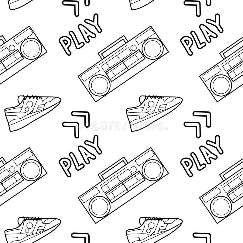 Abstract Seamless Pattern in 90s Style Outline Stock Vector ...