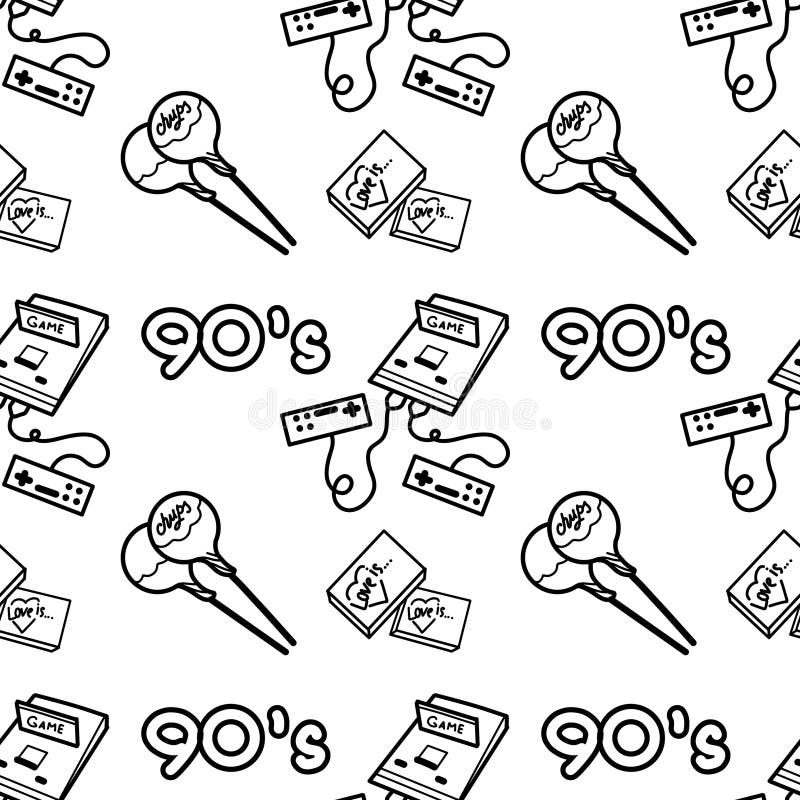 Abstract Seamless Pattern in 90s Style Outline Stock Vector ...