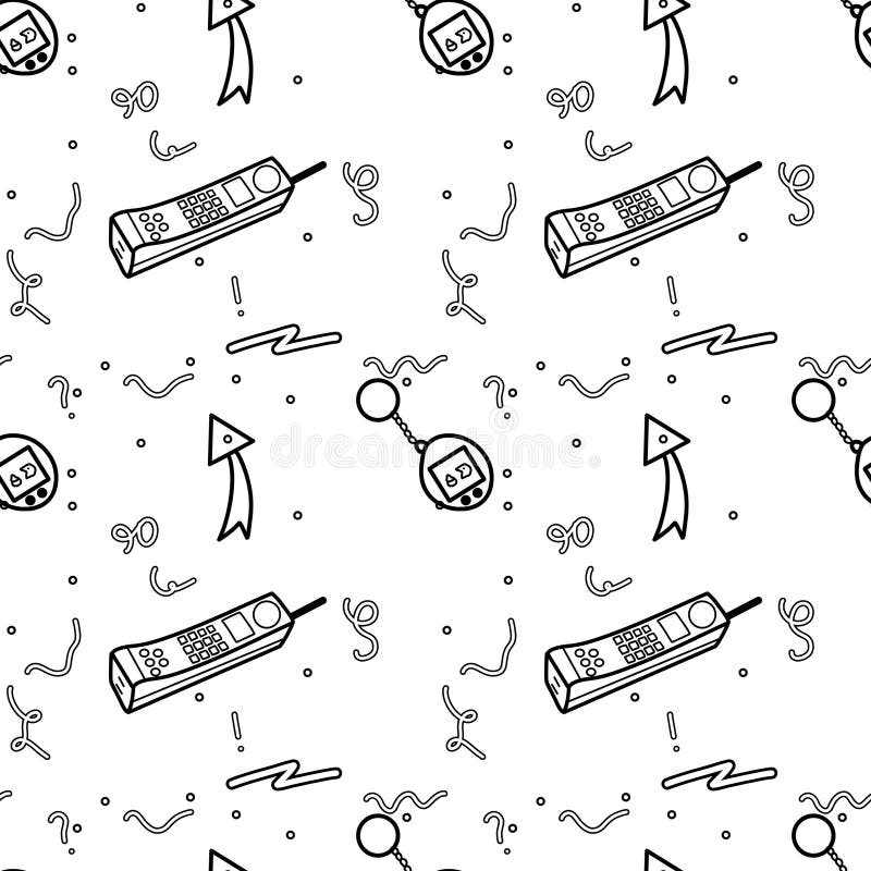 Abstract Seamless Pattern in 90s Style Outline Stock Vector ...