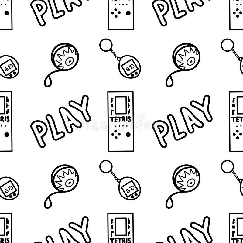 Abstract Seamless Pattern in 90s Style Outline Stock Vector ...