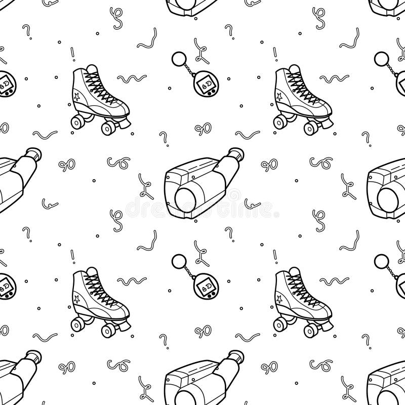 Abstract Seamless Pattern in 90s Style Outline Stock Vector ...
