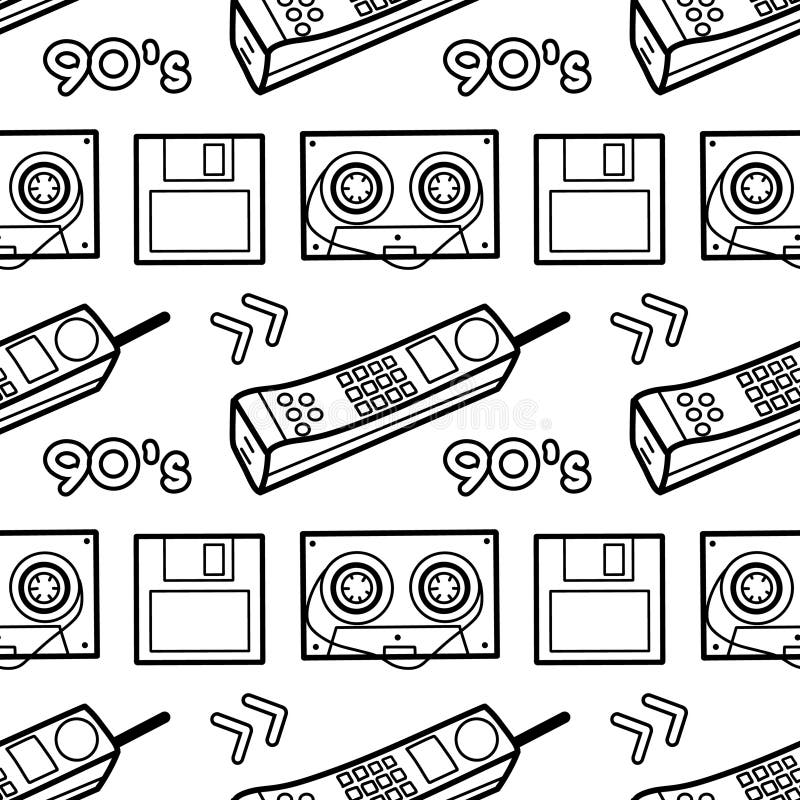 Abstract Seamless Pattern in 90s Style Outline Stock Vector ...