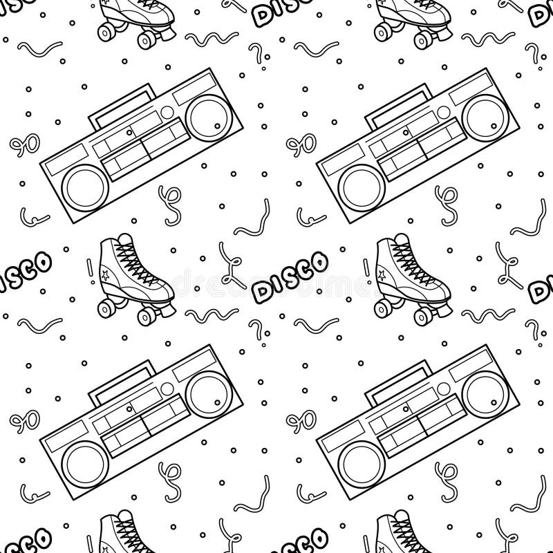 Abstract Seamless Pattern in 90s Style Outline Stock Vector ...