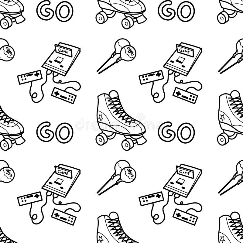 Abstract Seamless Pattern in 90s Style Outline Stock Vector ...