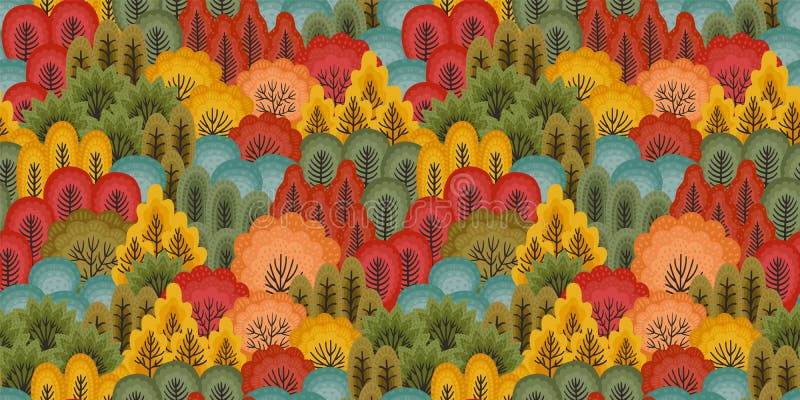 Abstract Seamless Pattern with Autumn Forest. Vector Background for ...
