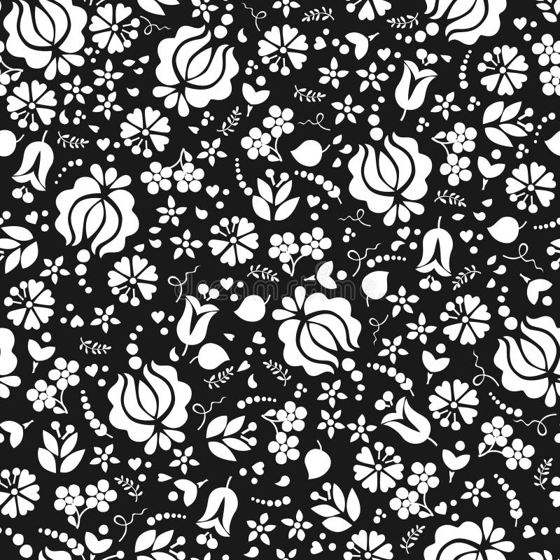 Abstract Seamless Pattern of Black and White Flowers , Sprigs . Stock ...