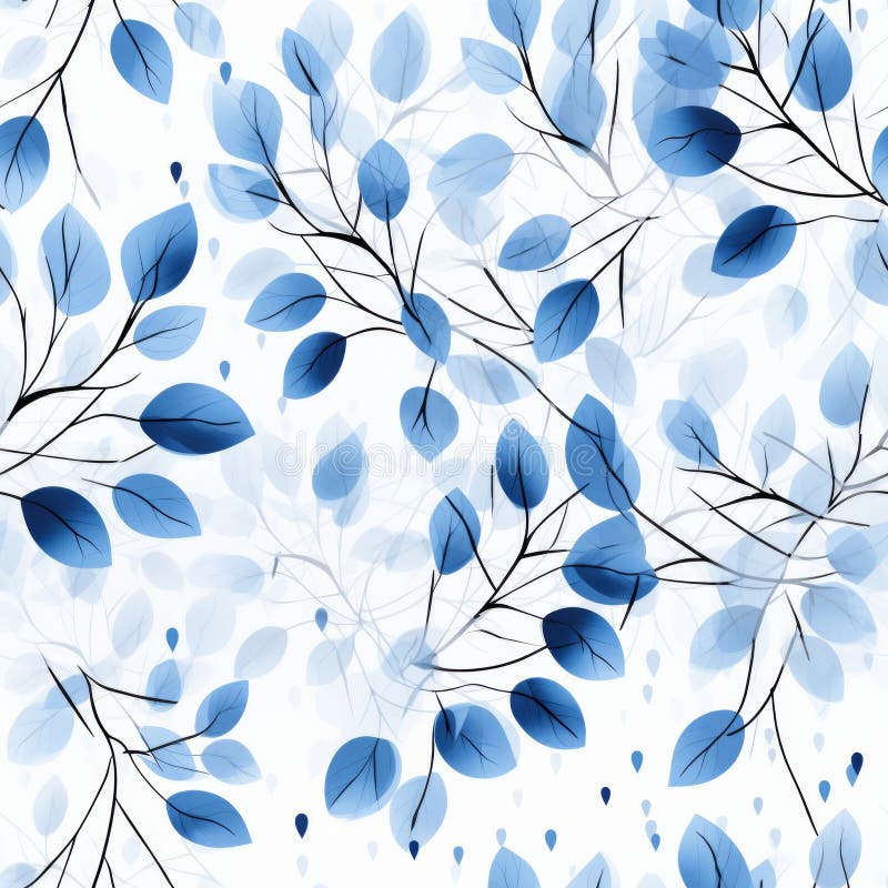 Abstract Seamless Pattern with Blue Foliage Skeleton and Translucent ...