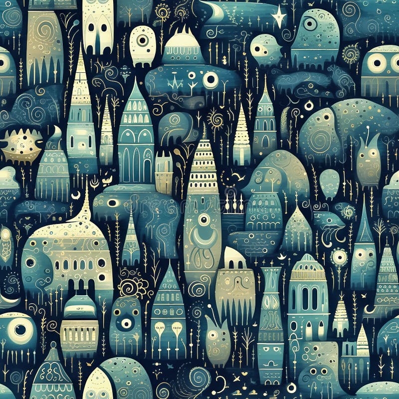 Abstract Seamless Pattern in Blue Soft Neutral Tones with Whimsical ...