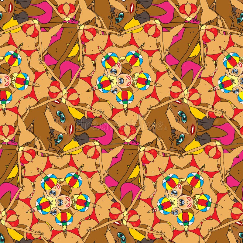 Abstract Seamless Pattern of the Bodies of Girls in Bikinis Stock ...