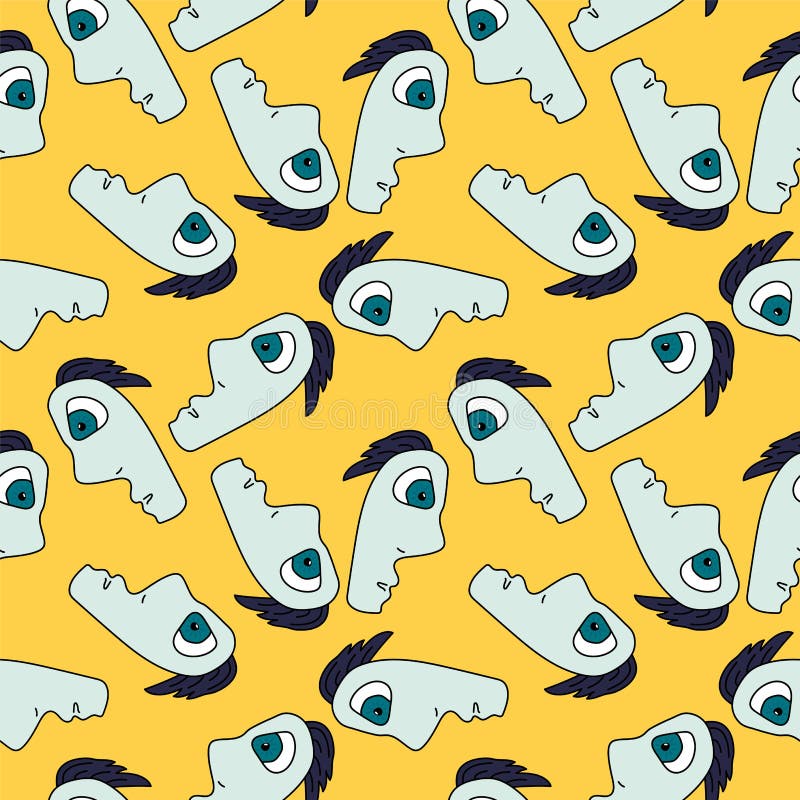 Abstract Seamless Pattern with Chaotic Cute Man Faces Stock Vector ...