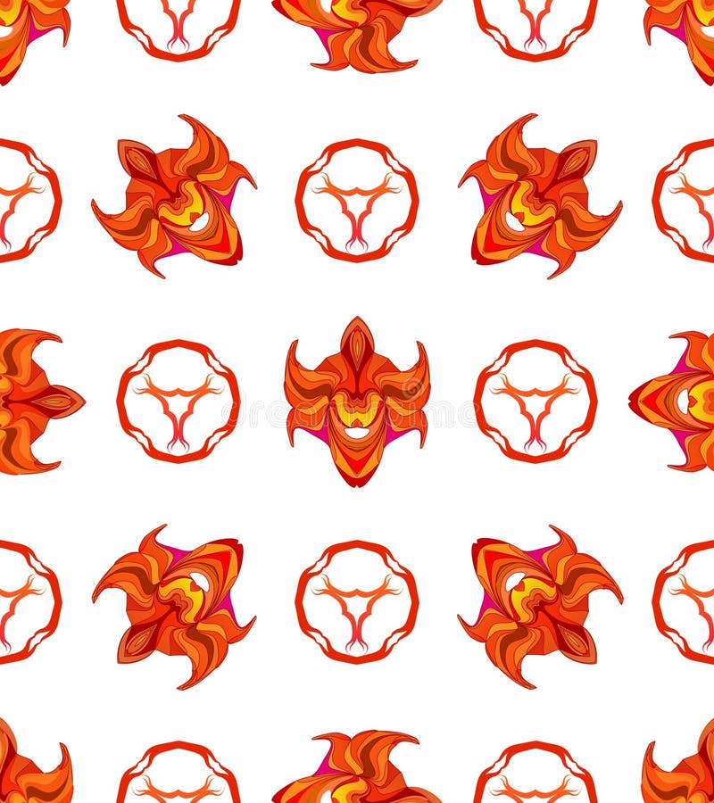Abstract Seamless Pattern with Circles, Flames and Stylized Devil Masks ...